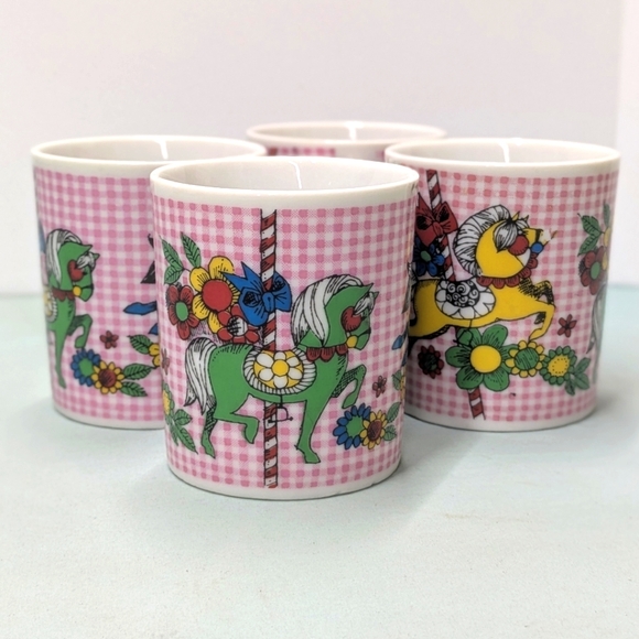 Kitsch | Dining | Vintage Kitsch Carousel Gingham Coffee Mugs | Poshmark